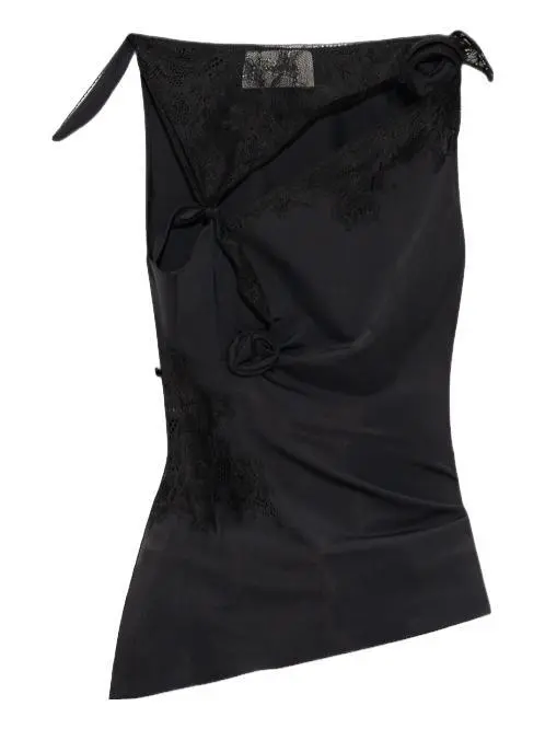 Coperni Asymmetrical Lace Detail Sleeveless Tank Top - Black