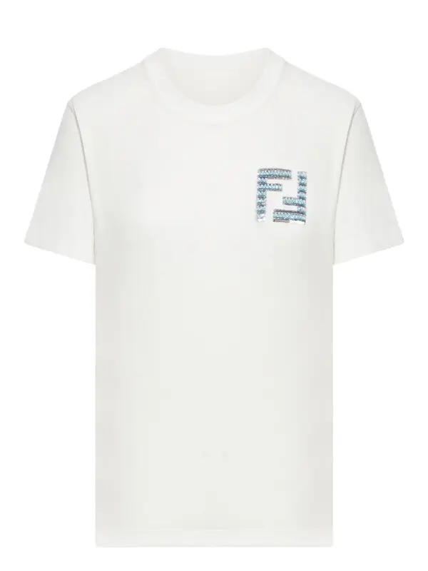 Fendi Logo Embroidered Crewneck T-shirt - White