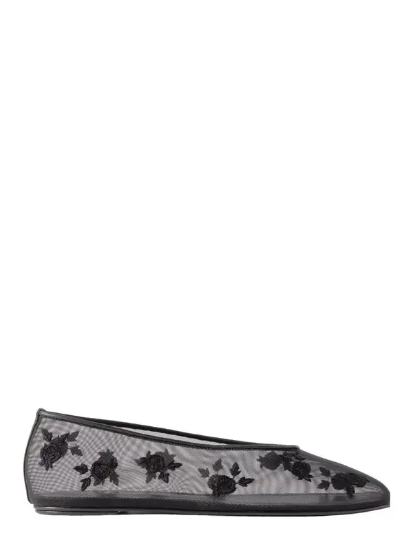 Magda Butrym Mesh Ballet Flats With Embroidered Floral Detail - Black