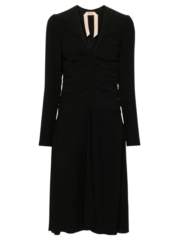 N.21 Long Sleeved V-neck Dress With Pendant Detail - Black