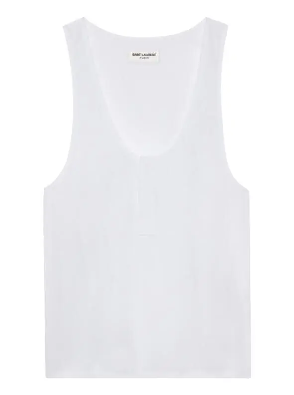 Saint Laurent Sleeveless Henley Tank Top - White