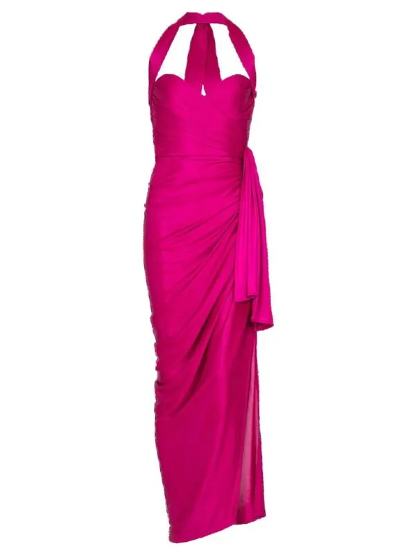 Balmain Draped Front Slit Jersey Midi Dress - Pink