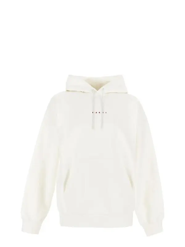 Marni Logo Printed Drawstring Hoodie - White