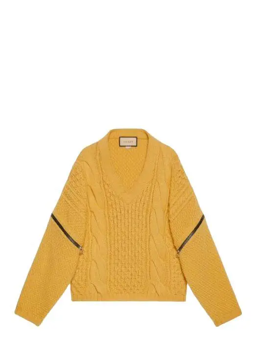 Gucci V-neck Cable Knit Pullover With Removable Sleeves - No