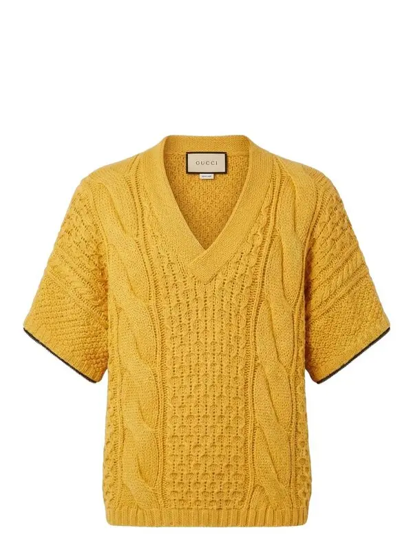 Gucci V-neck Cable Knit Pullover With Removable Sleeves - Yellow
