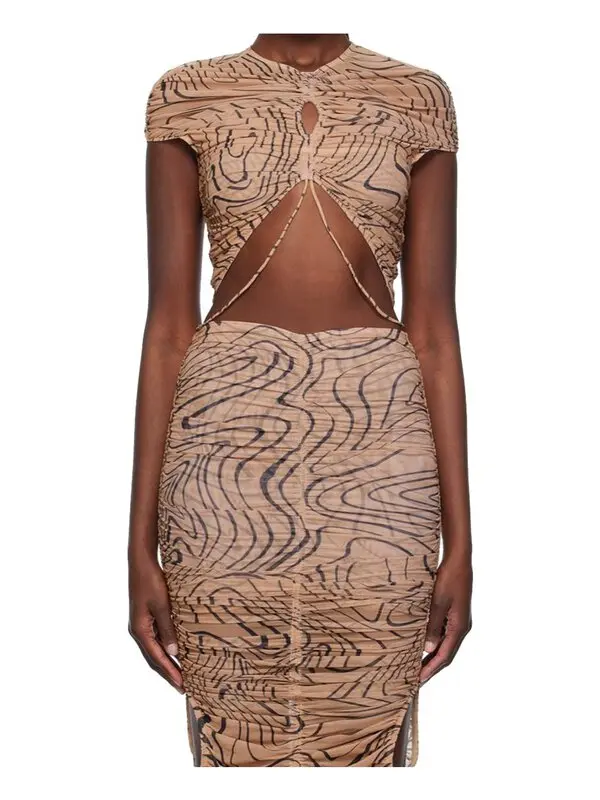 MUGLER Printed Mesh Cropped Top - Brown