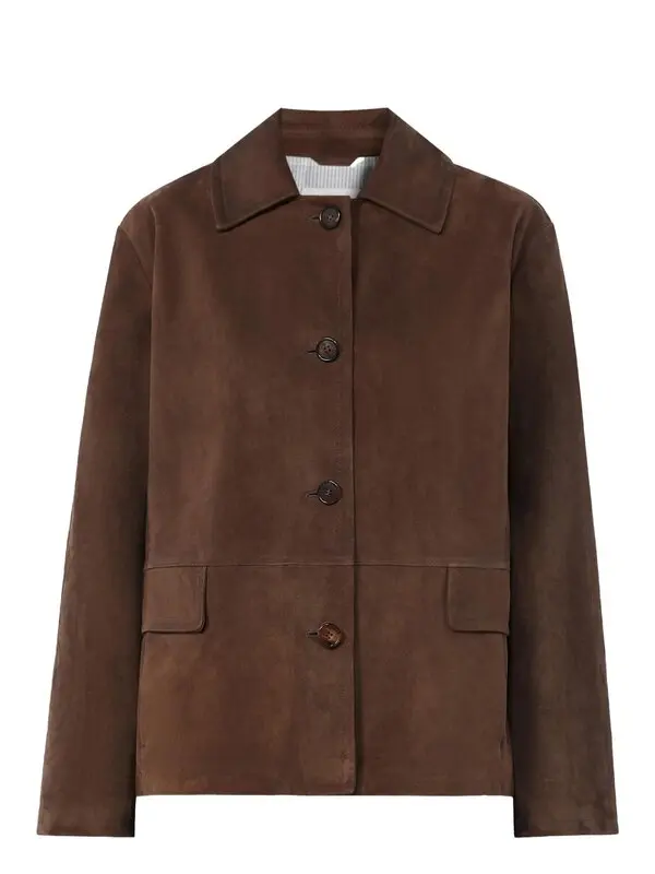 Max Mara Single-breasted Suede Jacket With Leather Goods-style Darts - Brown