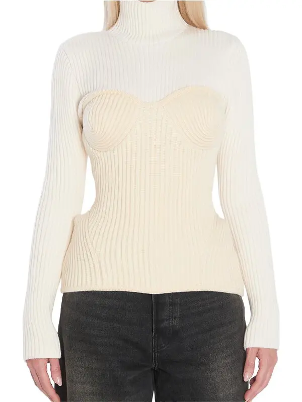 JEAN PAUL GAULTIER Ribbed Knit High Neck Pullover - White