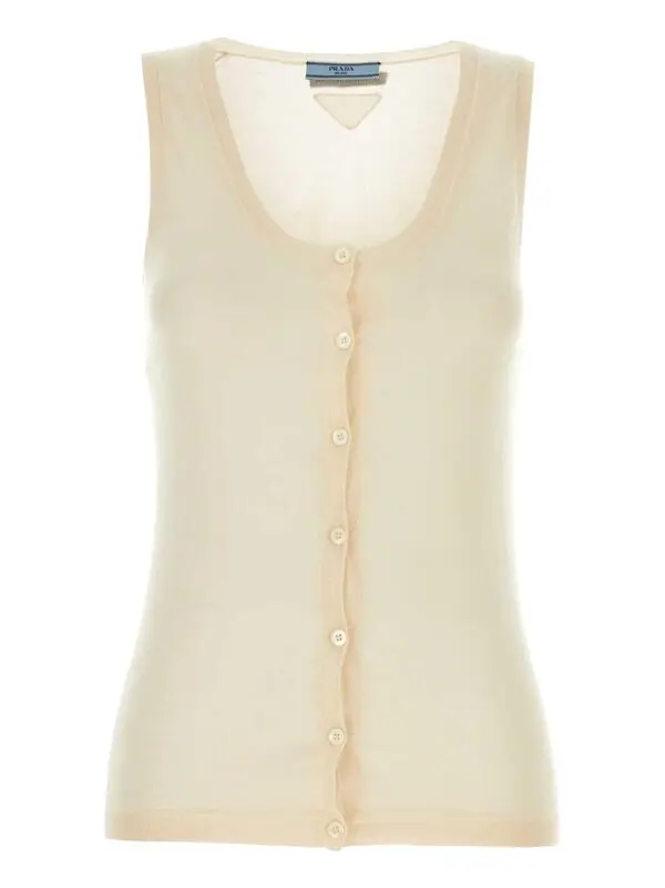Prada V-neck Buttoned Tank Top - Beige