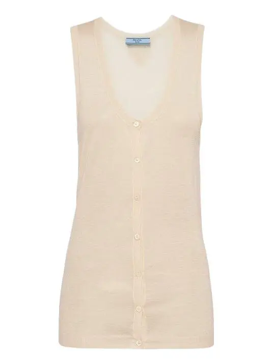 Prada V-neck Buttoned Tank Top - Neutral Color