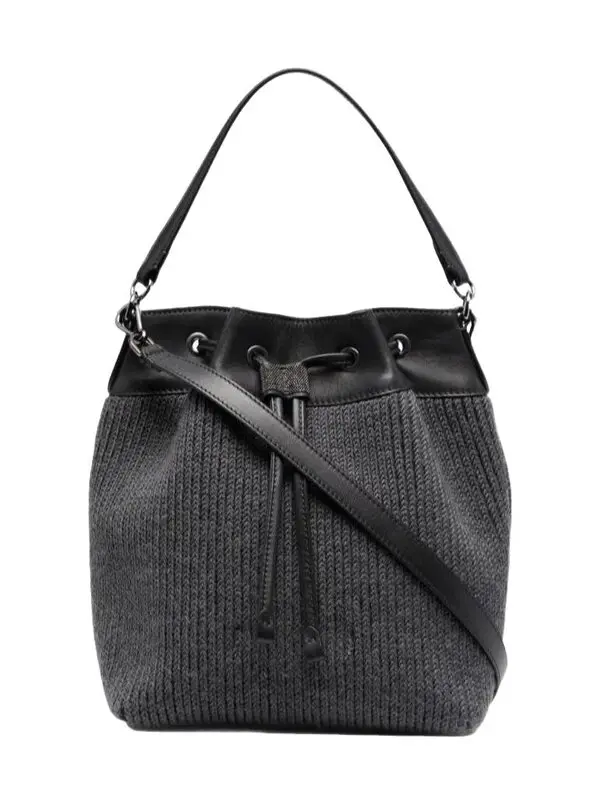 Brunello Cucinelli Drawstring Cable-knit Tote Bag - Dark Gray