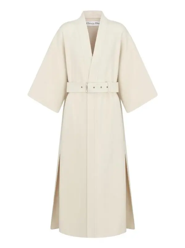 Dior Belted V-neck Coat - White
