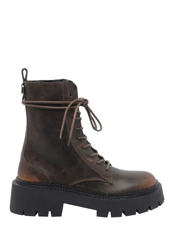 VIC MATIE Lace-up Ankle Boots With Side Zipper And Pull Tab - Brown