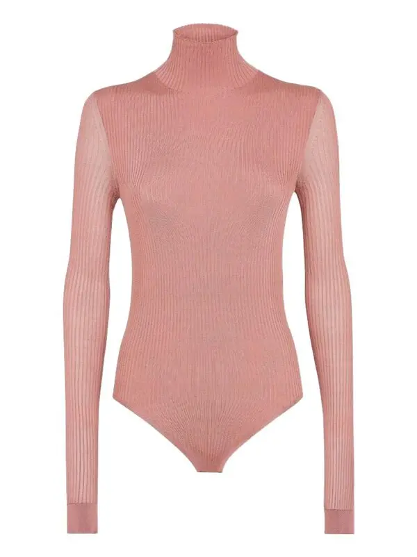 Fendi Long-sleeve Turtleneck Bodysuit With Palladium-plated Label - Pink