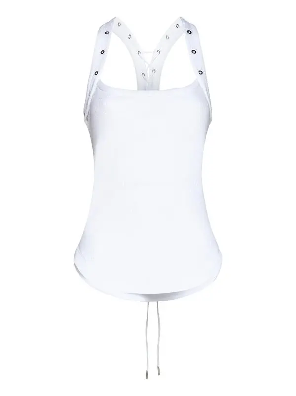 Attico Racer Back Ribbed Tank Top With Metal Eyelets And Drawstring Detail - White