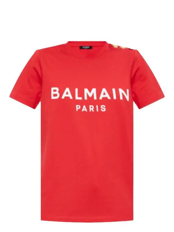 Balmain Logo Print Crew Neck T-shirt - Red