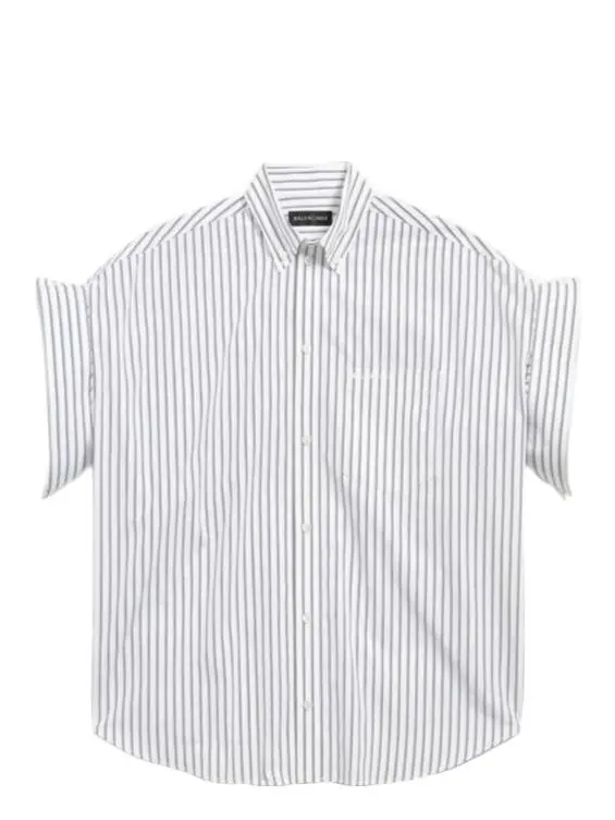 Balenciaga Tucked Short-sleeve Shirt - White/blue