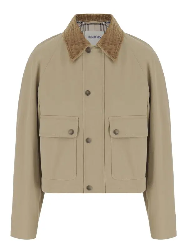 Burberry Rib Velvet Collared Cropped Jacket - Beige