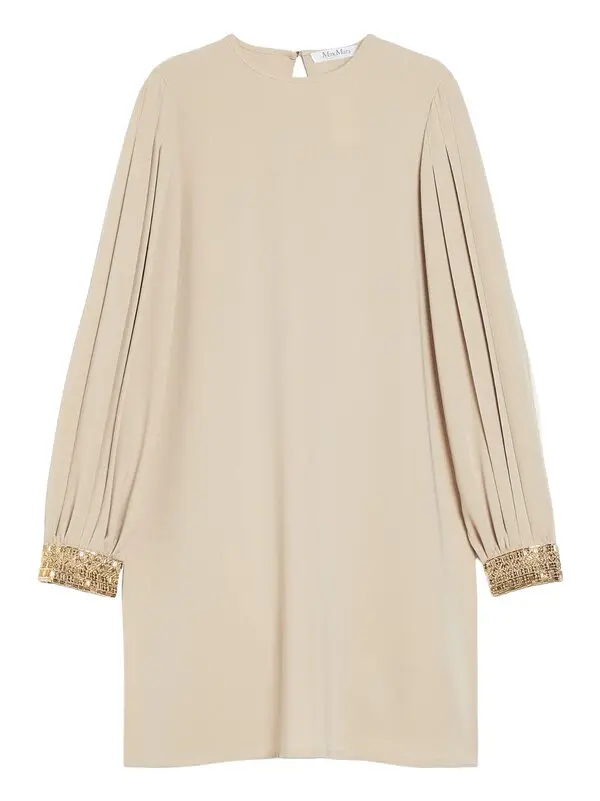Max Mara Crewneck Pleated Top With Embellished Cuffs - Albino