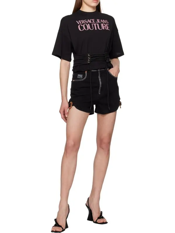 Versace Buckled Detail Denim Shorts - Black