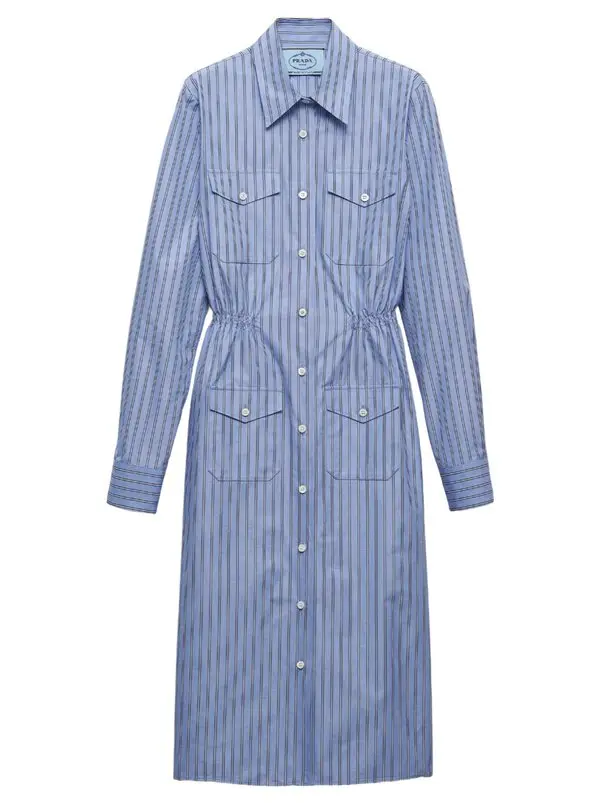 Prada Striped Straight Hem Shirt Dress - Blue