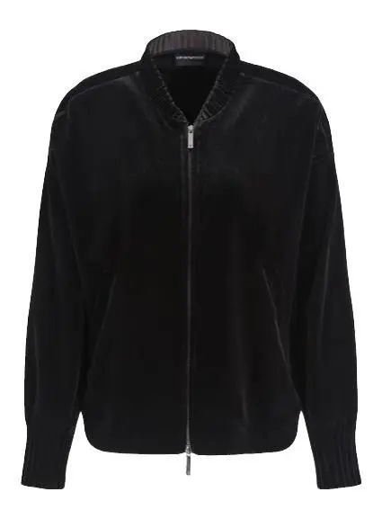 Emporio Armani Velvet Zip-up Bomber Jacket - Black
