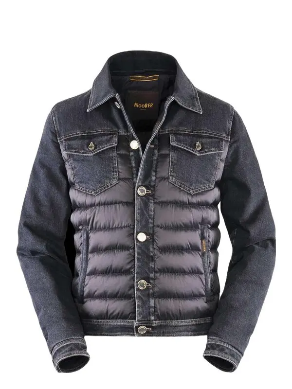 MOORER Quilted Denim Down Jacket - Black