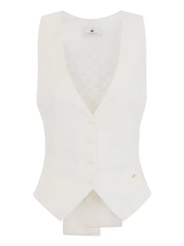 Elisabetta Franchi Gabardine Waistcoat With Rhinestone Logo Detail - Ivory