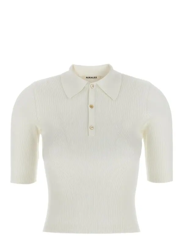 Auralee Short-sleeved Knit Polo Shirt - White