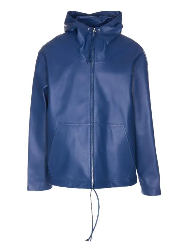 Bottega Veneta Zip Hooded Leather Jacket - Blue