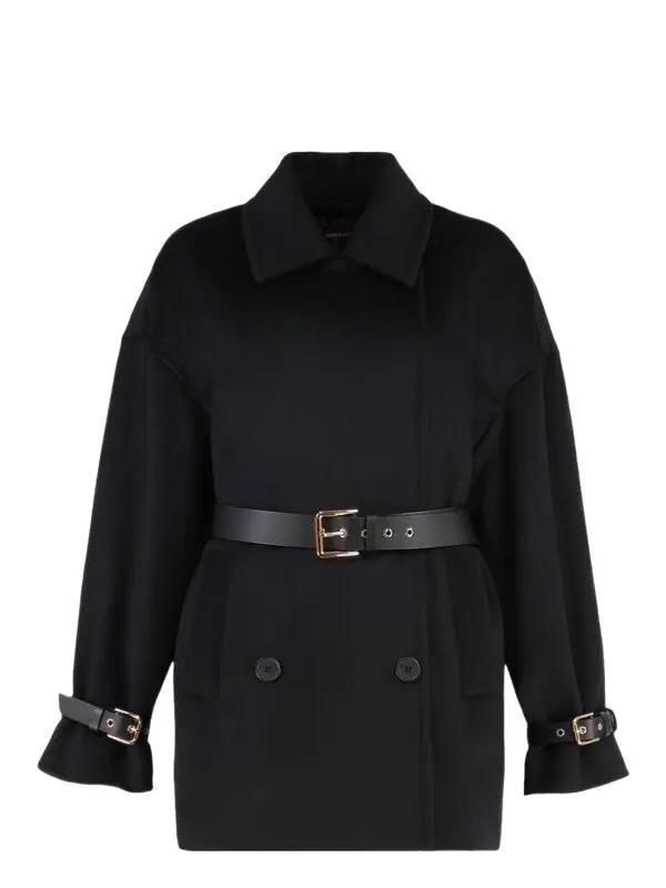 Max Mara Double-breasted Belted Waist Coat - Black