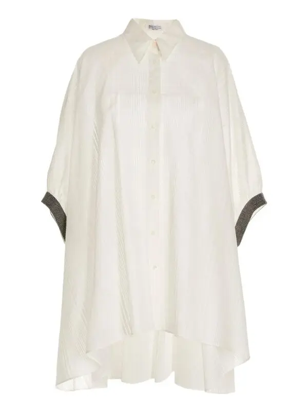 Brunello Cucinelli Sheer Striped Shirt With Embellished Cuffs - White