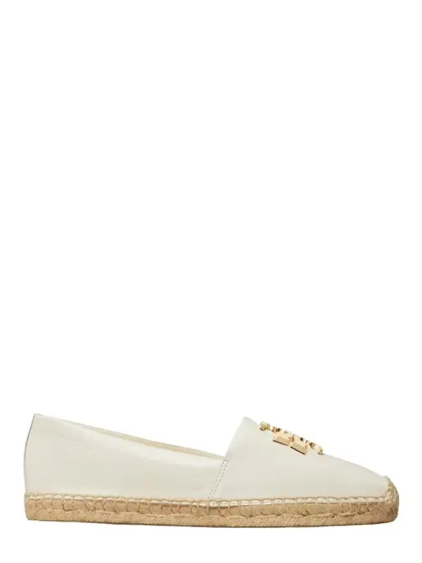 Tory Burch Eleanor Leather Espadrilles With Metal T Detail - Light Cream