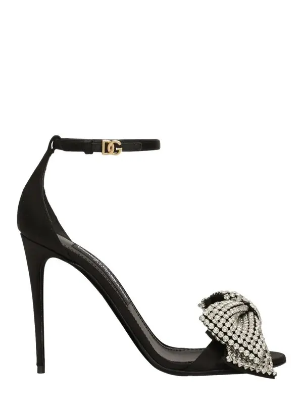 Dolce & Gabbana Embellished Dg Logo Sandals With Bow Detailing - Black