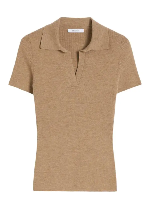 Max Mara V-neck Knitted Top With Open Polo Collar - Nude