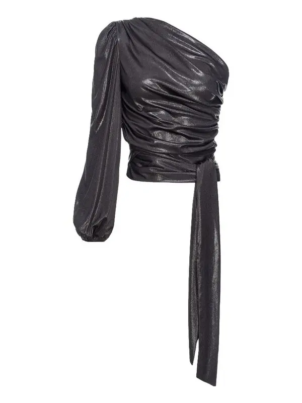 Pinko One-shoulder Lace-detailed Ruched Top - Black