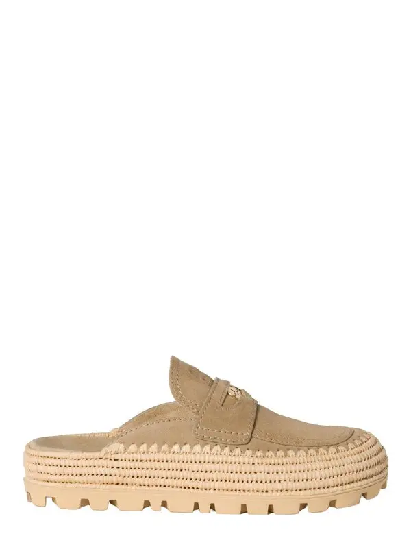 Miu Miu Embossed Logo Slip-on Mules - Beige