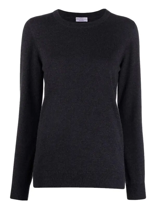Brunello Cucinelli Long Sleeve Cashmere Knit Top - Black
