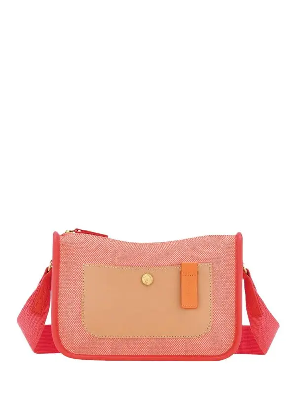 Longchamp Crossbody Bag With Canvas Shoulder Straps - Tomato