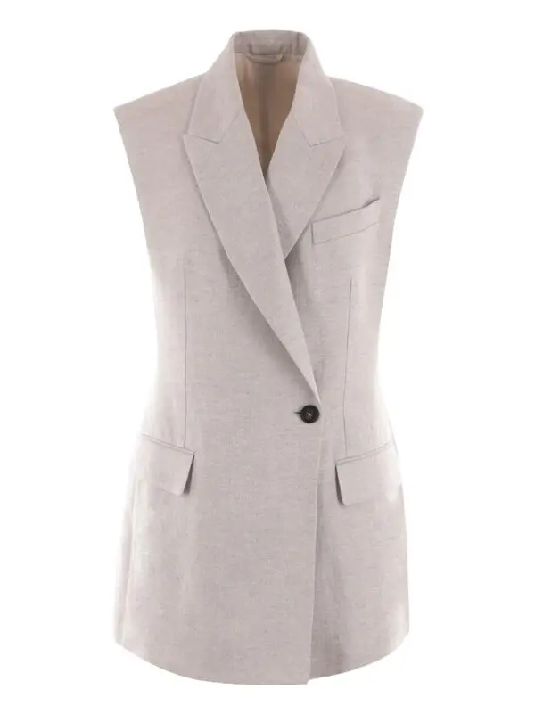 Brunello Cucinelli Sleeveless Notched Lapel Blazer - Nude