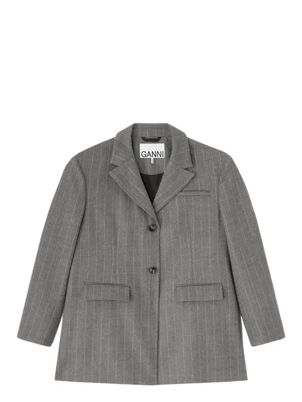 GANNI Striped Lapel Blazer - Gray