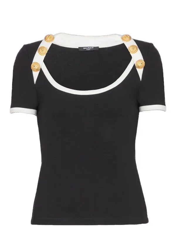 Balmain Embellished Two-tone T-shirt - Black