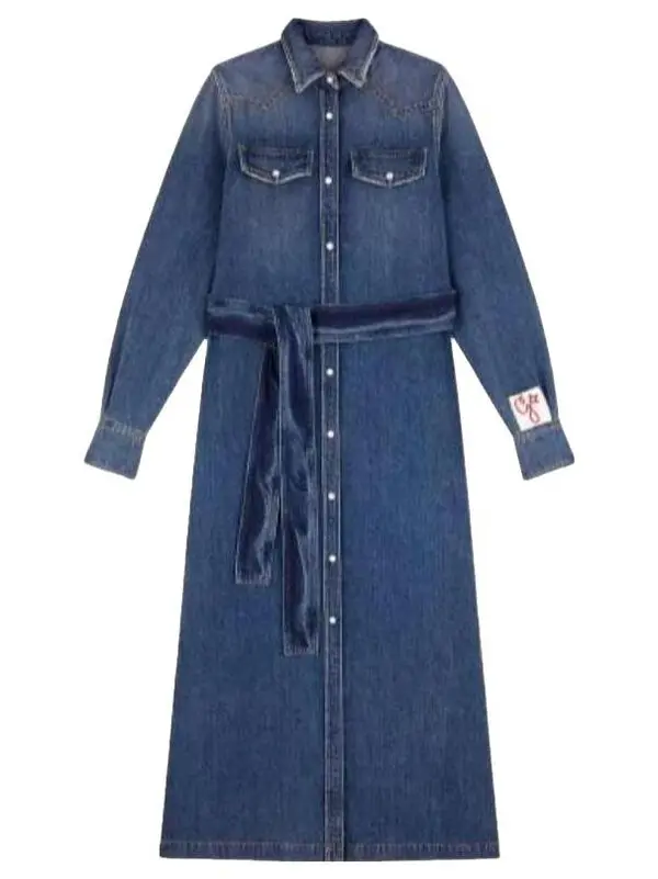 GOLDEN GOOSE Belted Long-sleeve Denim Dress - Blue