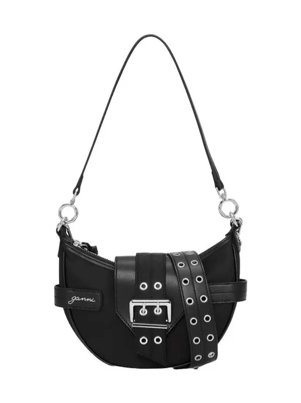 GANNI Small Buckle-detailed Crossbody Bag - Black