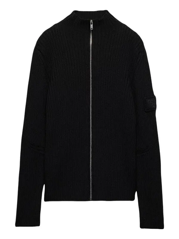 Prada Zip-up Knitted Cardigan - Black