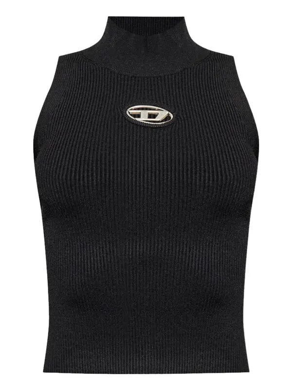 DIESEL® Ribbed-knit Mock Neck Top - Black