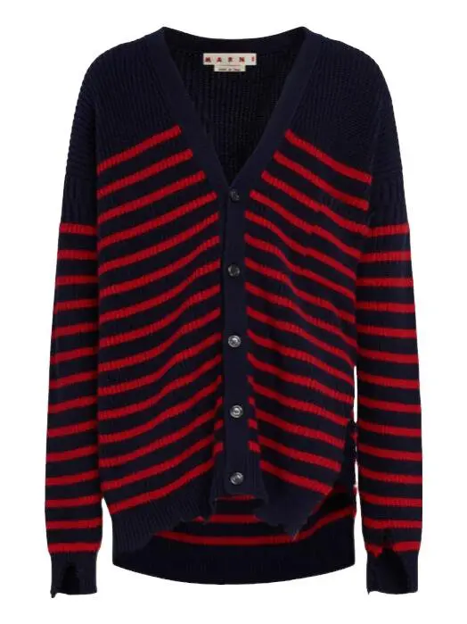 Marni Destroyed Striped Knit Cardigan - Black