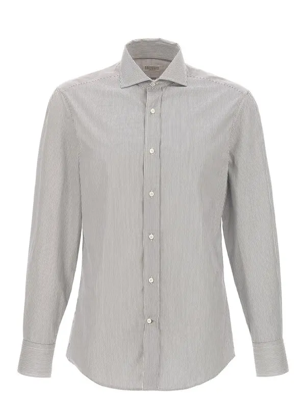 Brunello Cucinelli Pinstriped Long-sleeved Shirt - Gray