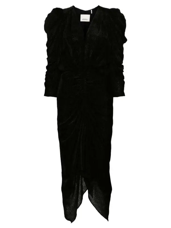 Isabel Marant Étoile Nemil V-neck Long Sleeve Ruched Midi Dress - Black