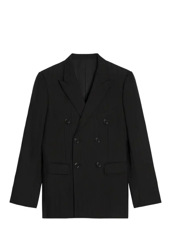 Celine Carnaby Jacket In Striped Wool Gabardine - Black/maroon
